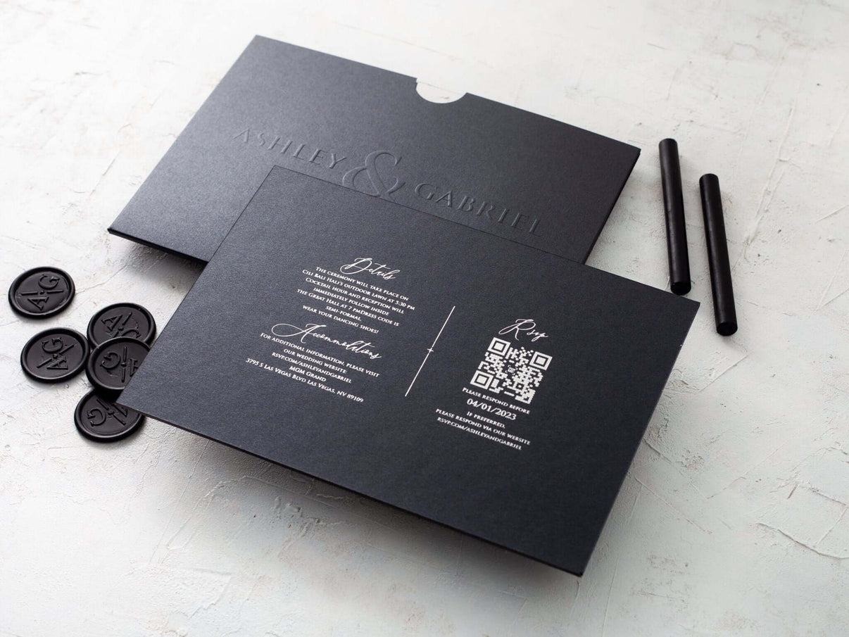 Black Emboss Wedding Invitation, Luxury Looking Black Foil Invitation ...