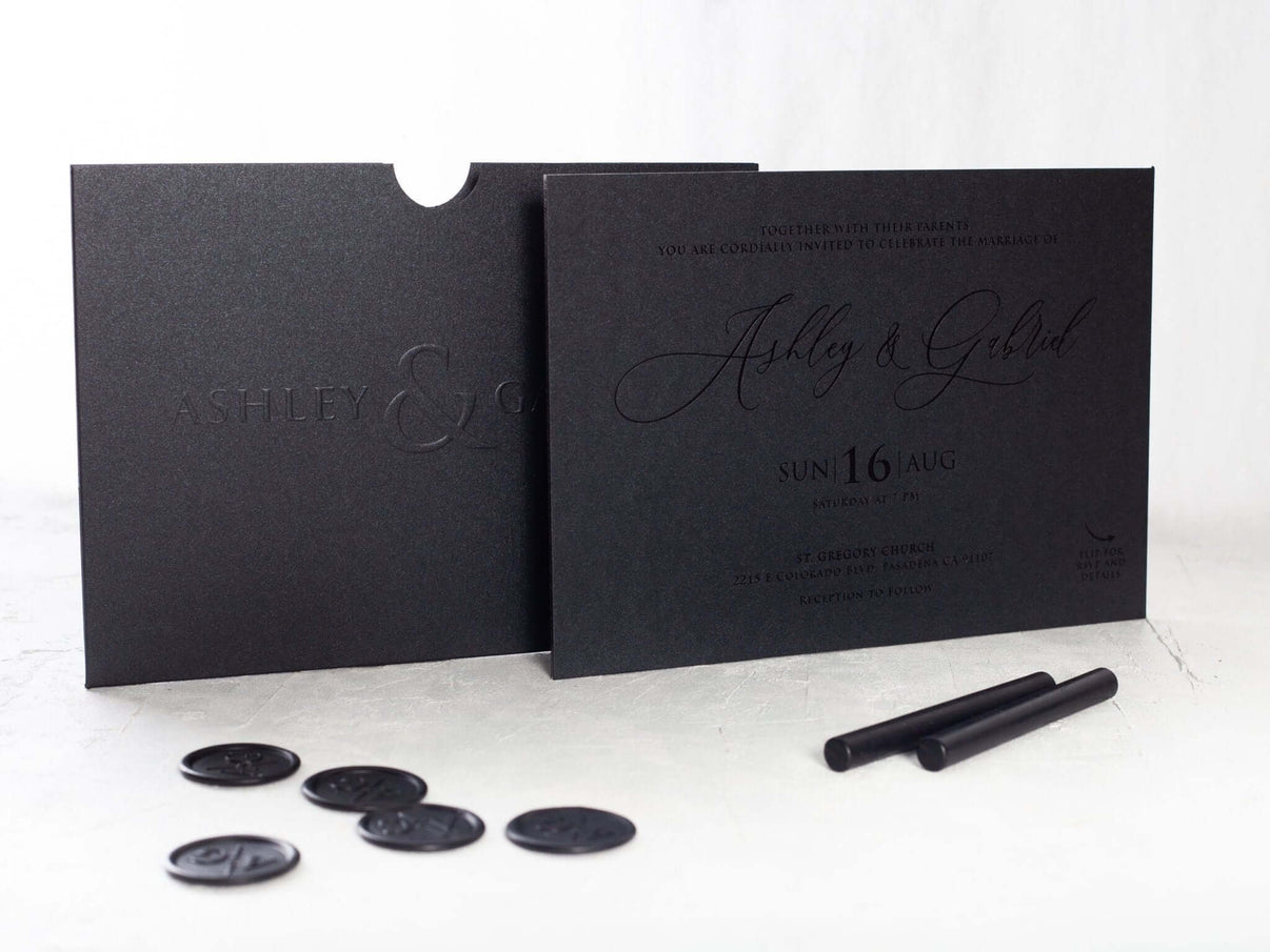 Black Emboss Wedding Invitation, Luxury Looking Black Foil Invitation ...